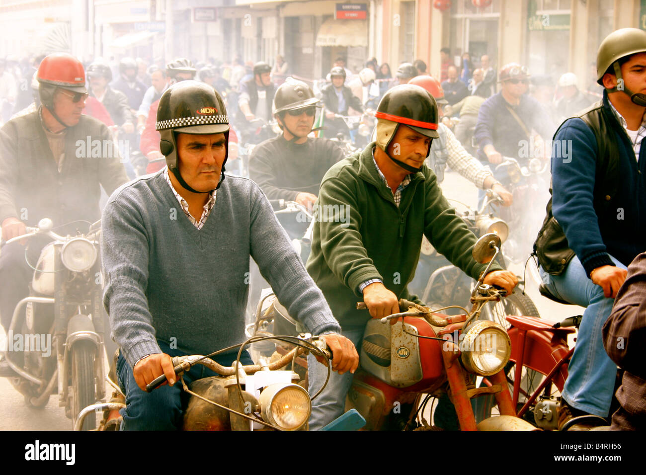 MOTOR BIKE RALLY,FUMES FROM EXHAUSTS,PORTUGAL Stock Photo - Alamy