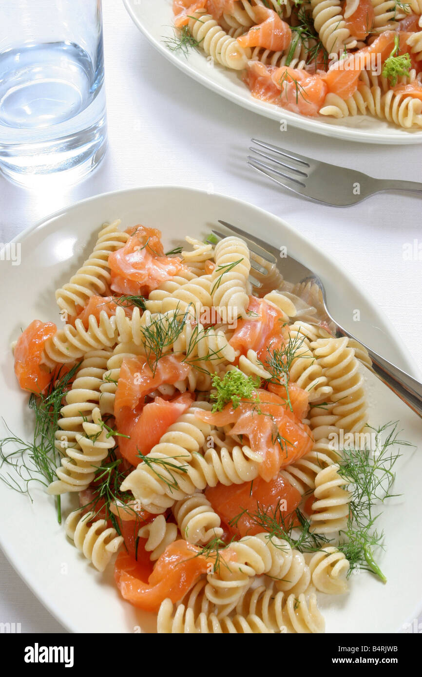 Cold pasta with pickled salmon, Italy Stock Photo - Alamy