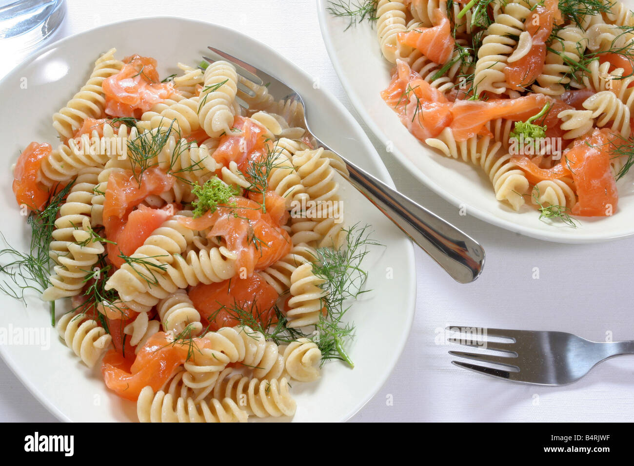 Cold pasta with pickled salmon, Italy Stock Photo - Alamy