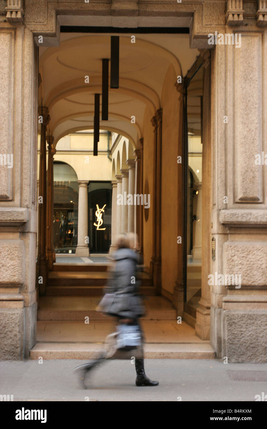 Foreshortening to Yves Saint Laurent shop Montenapoleone street Milan ...