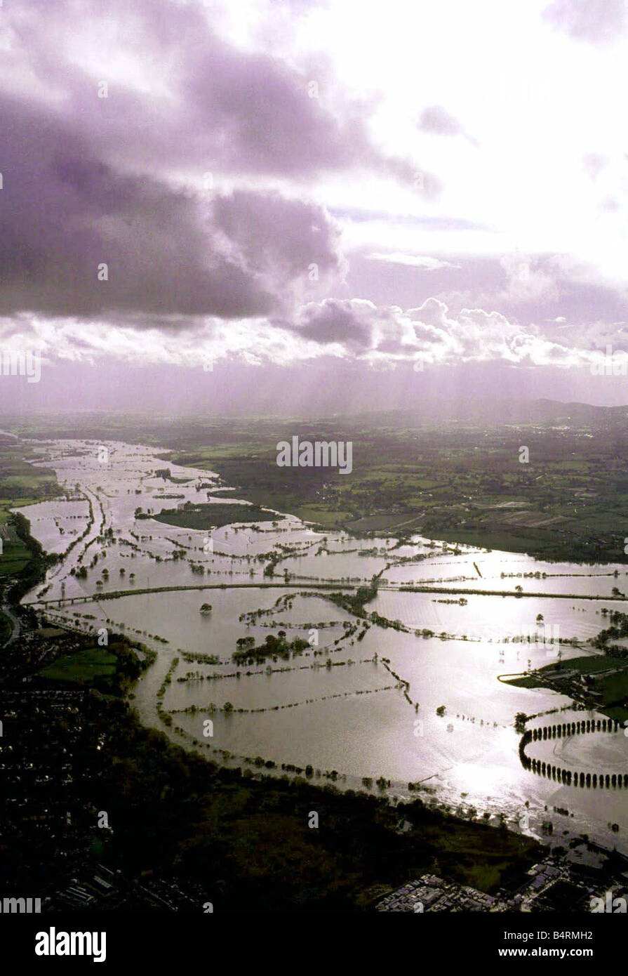 The River Severn extends across it s flood plain through the ...