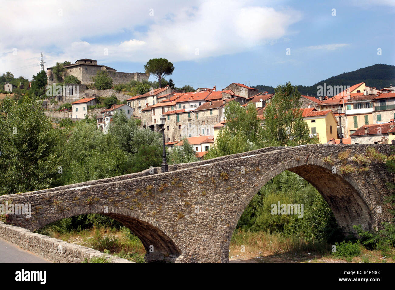 Landscape with Piagnaro castle from Ponte della Cresa bridge Pontremoli ...