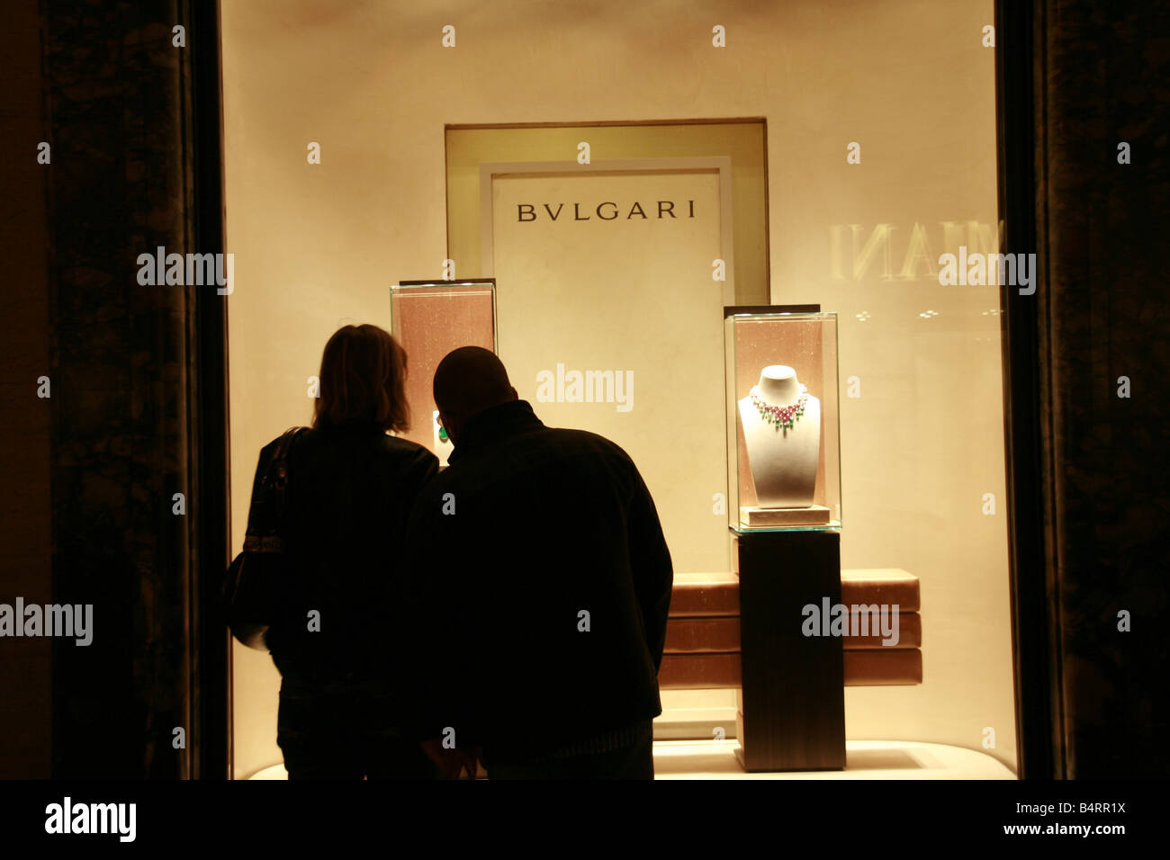 couple window shopping at bulgari in rome italy at night Stock Photo ...