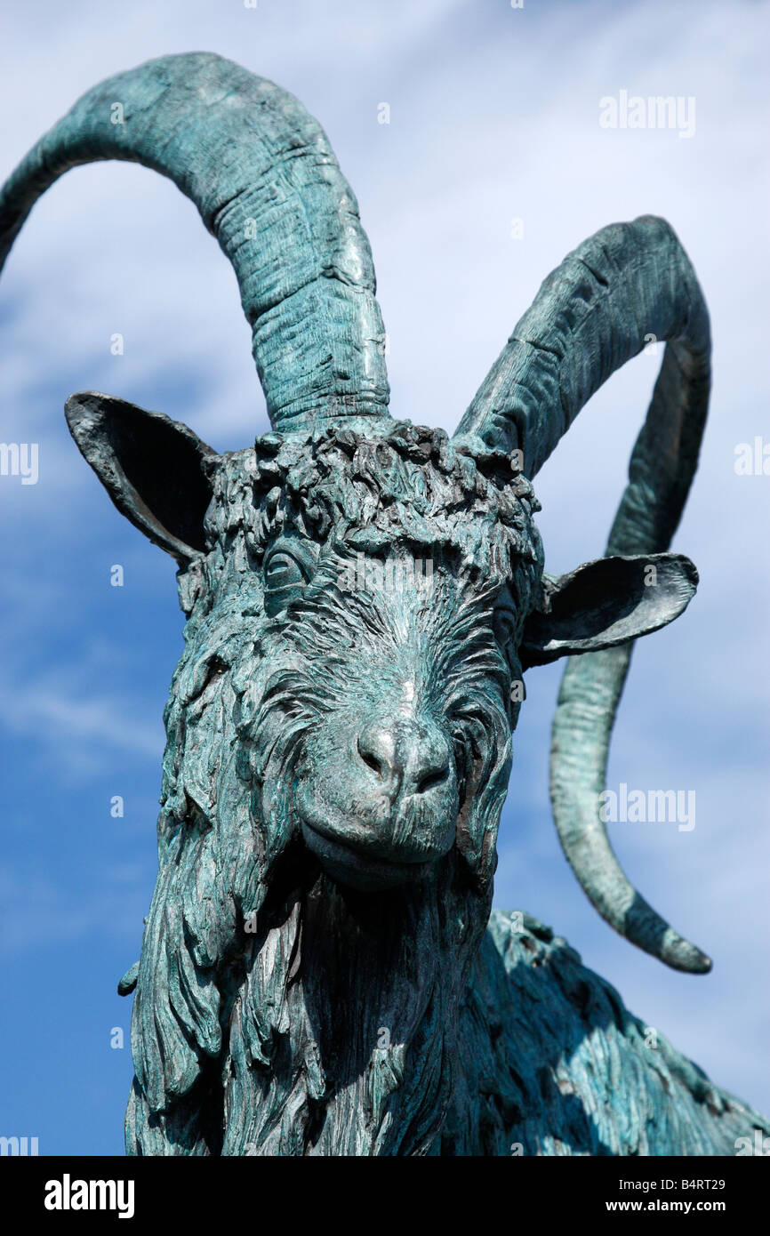detail of the famous great orme goat at the summit visitors center ...