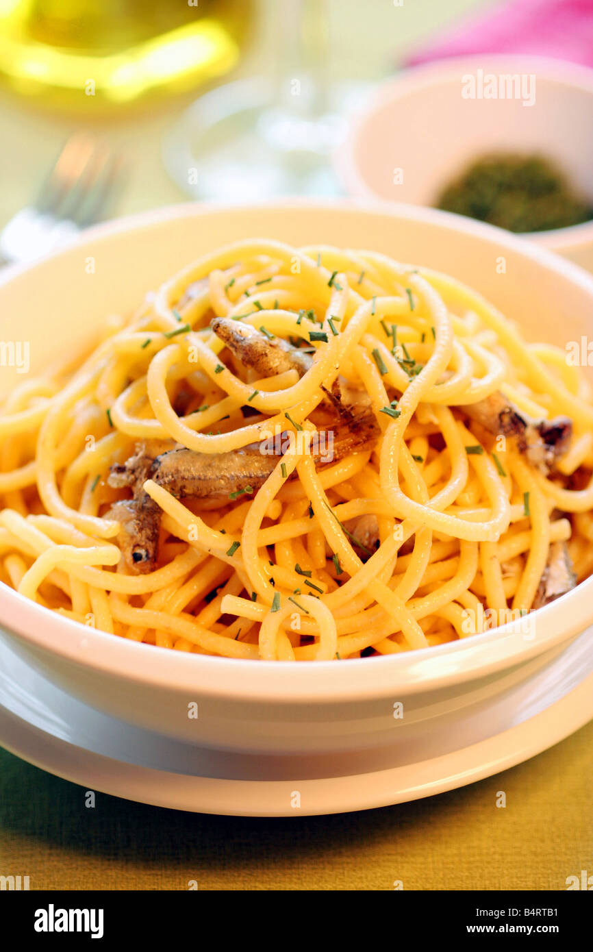 Spaghetti pasta with bleaks Italy Stock Photo - Alamy