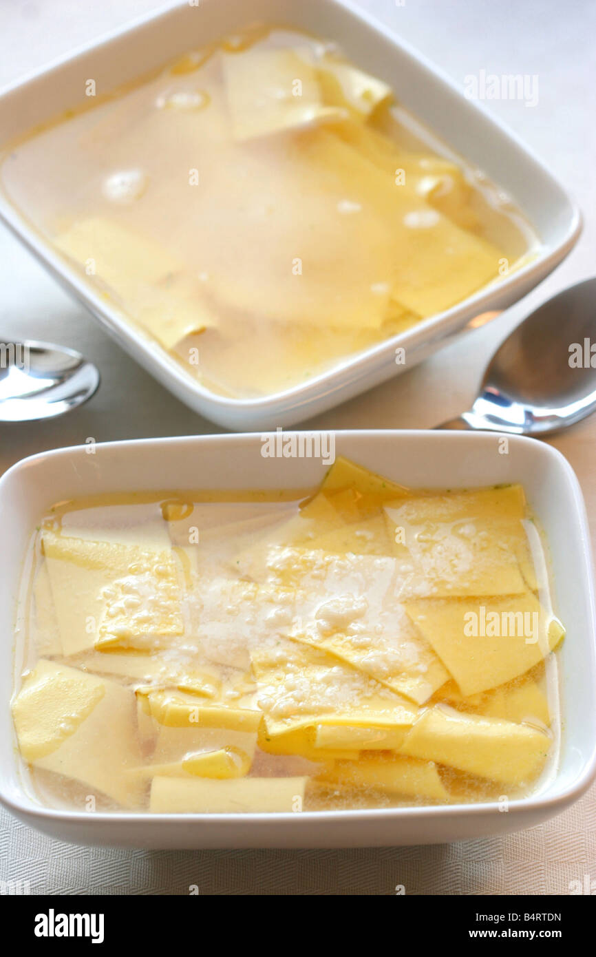 Brofadei cubes of pasta served in broth Italy Stock Photo - Alamy