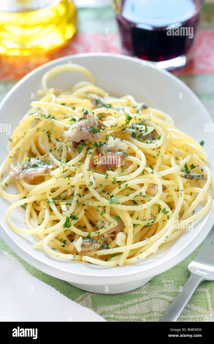 Spaghetti pasta with pilchards Italy Stock Photo - Alamy