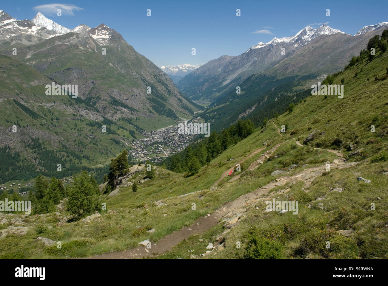 Looking north across Zermatt and the Vispa valley towards Tasch and ...