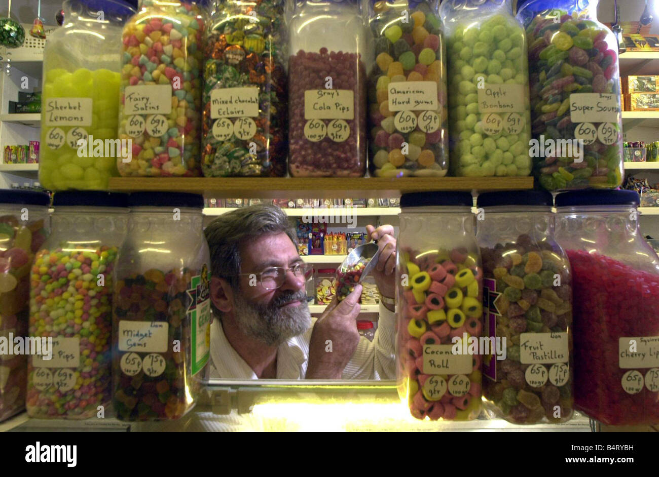 Awne Osinga in his Cardigan sweet shop sorting sweets 23rd October 2003 ...
