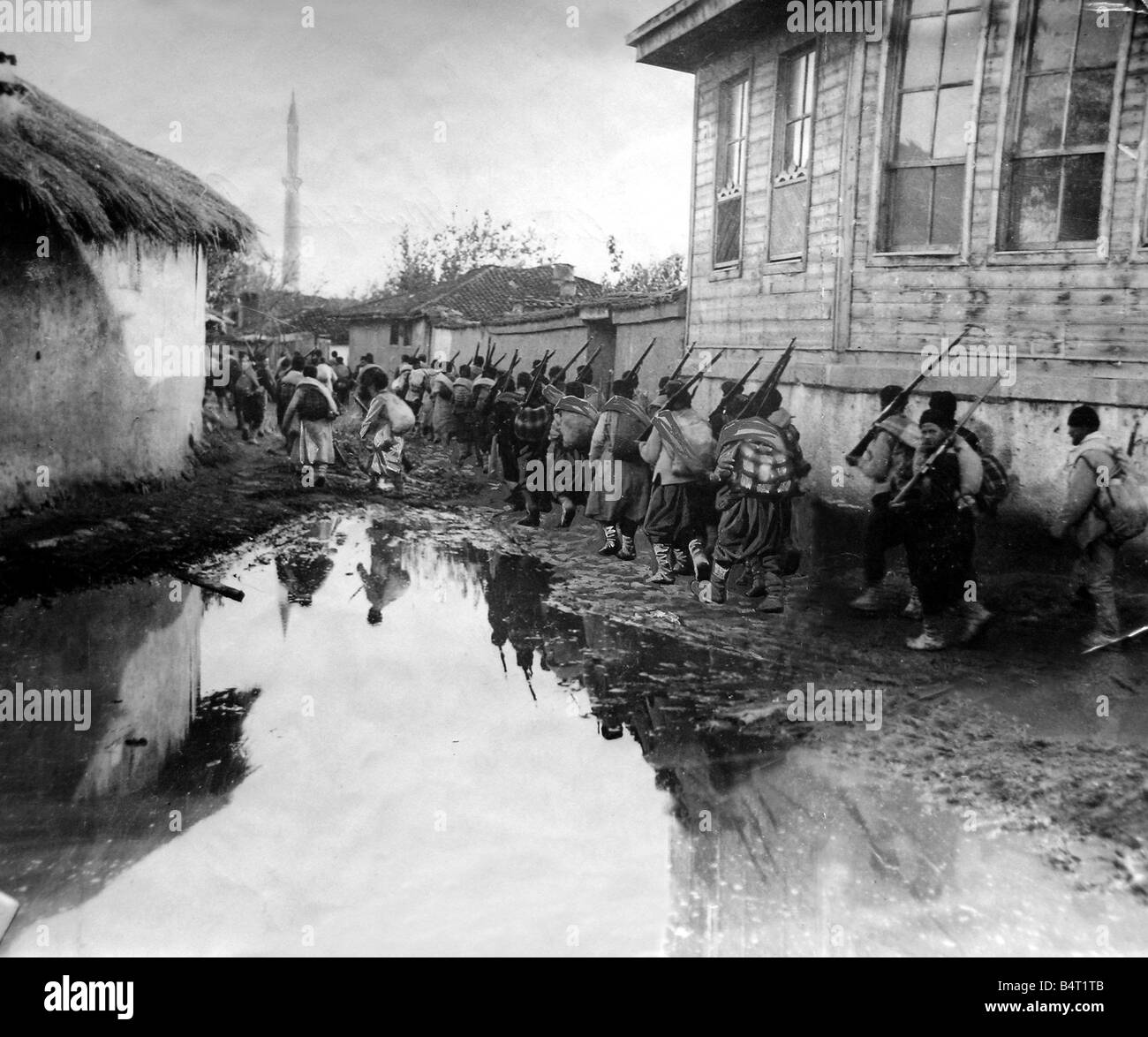 Balkans War November 1912 Bulgarian soldiers marching through Moustafa ...