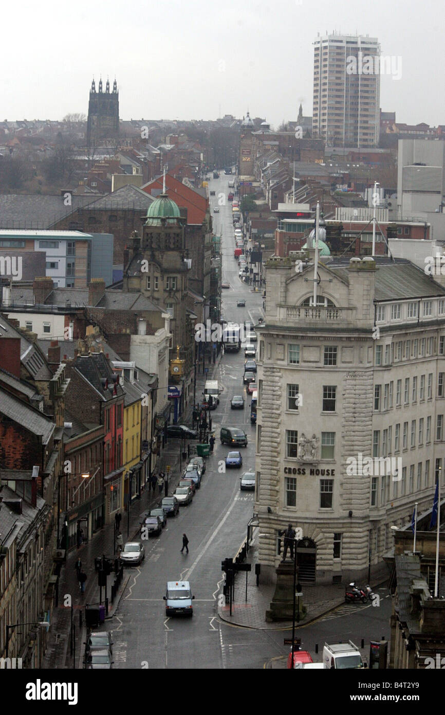 A panoramic view up Westgate Road including Cross House Newcastle Stock ...