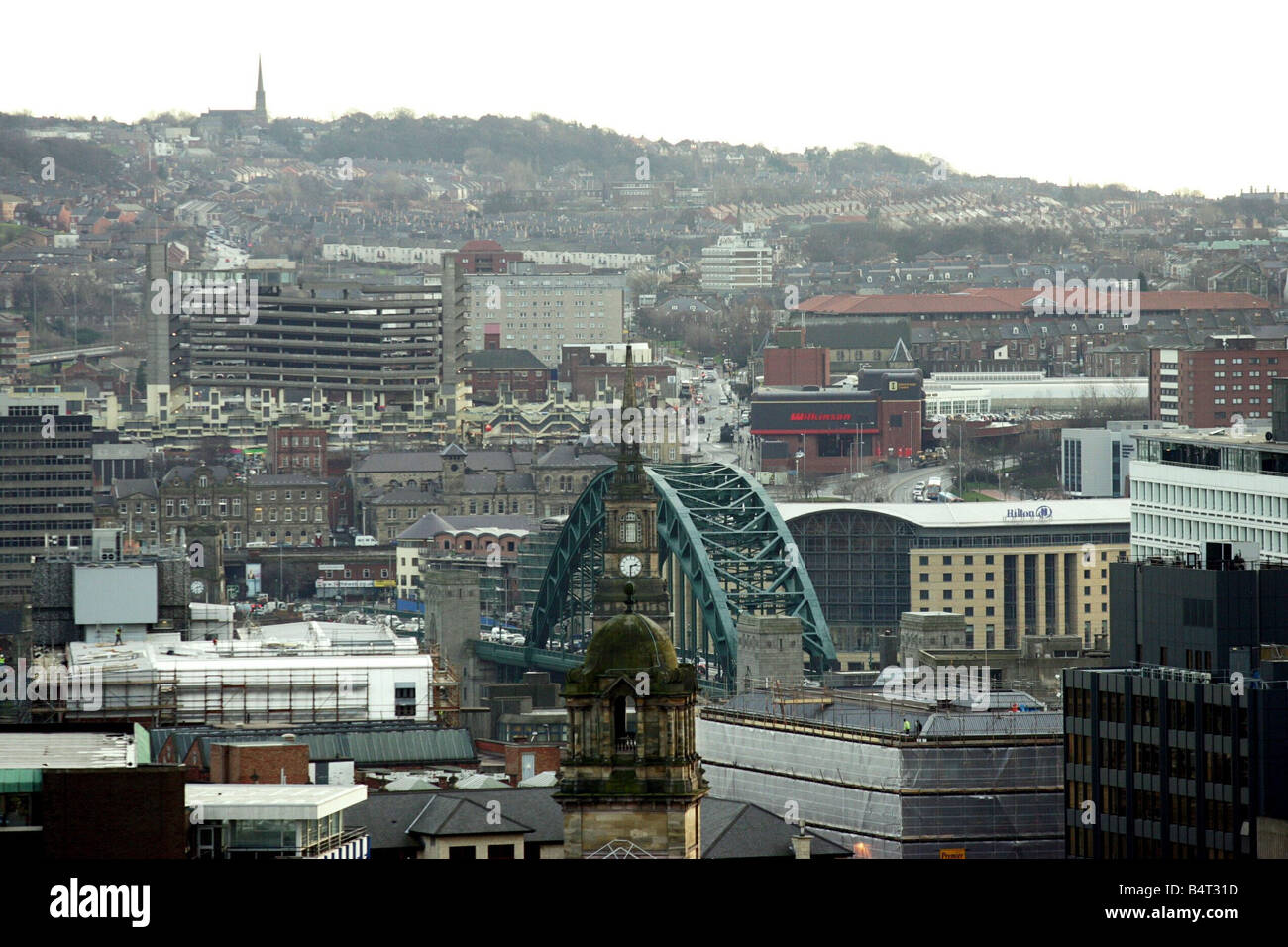 A panoramic general view of Newcastle city centre with the Tyne Bridge ...