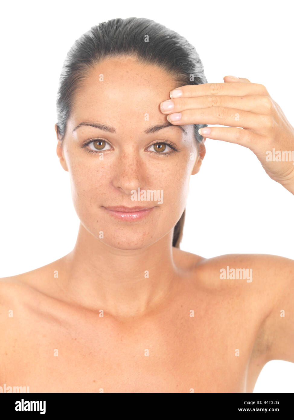 Woman Applying Foundation Model Released Stock Photo - Alamy