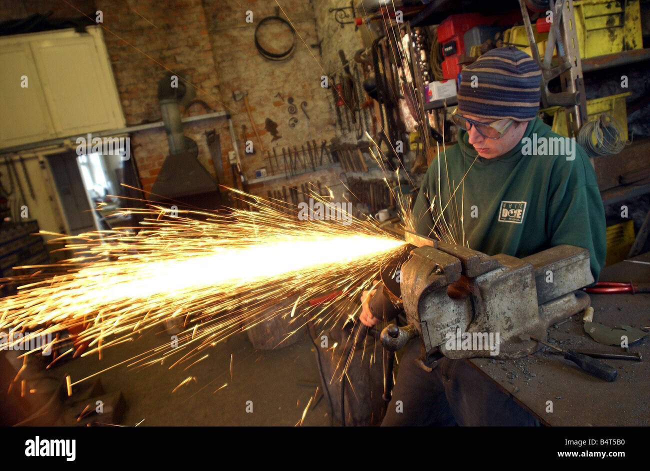 Artist blacksmith Sam Rhodri Longhurst pictured working inside the Old ...