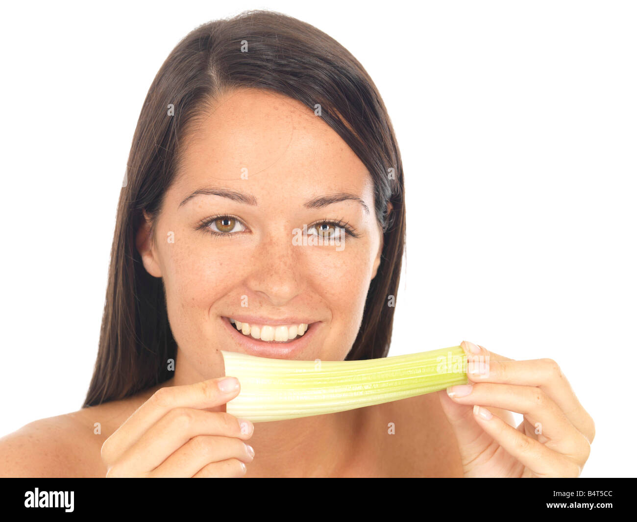 Young Woman Eating Celery Model Released Stock Photo - Alamy