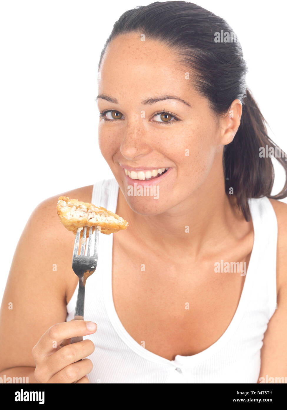 Young Woman Eating Battered Fish Model Released Stock Photo - Alamy