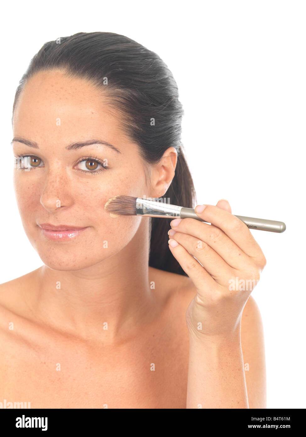 Woman Applying Foundation Model Released Stock Photo - Alamy