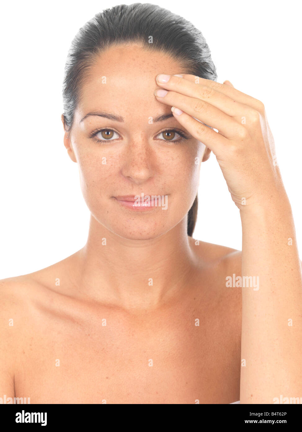 Woman Applying Foundation Model Released Stock Photo - Alamy