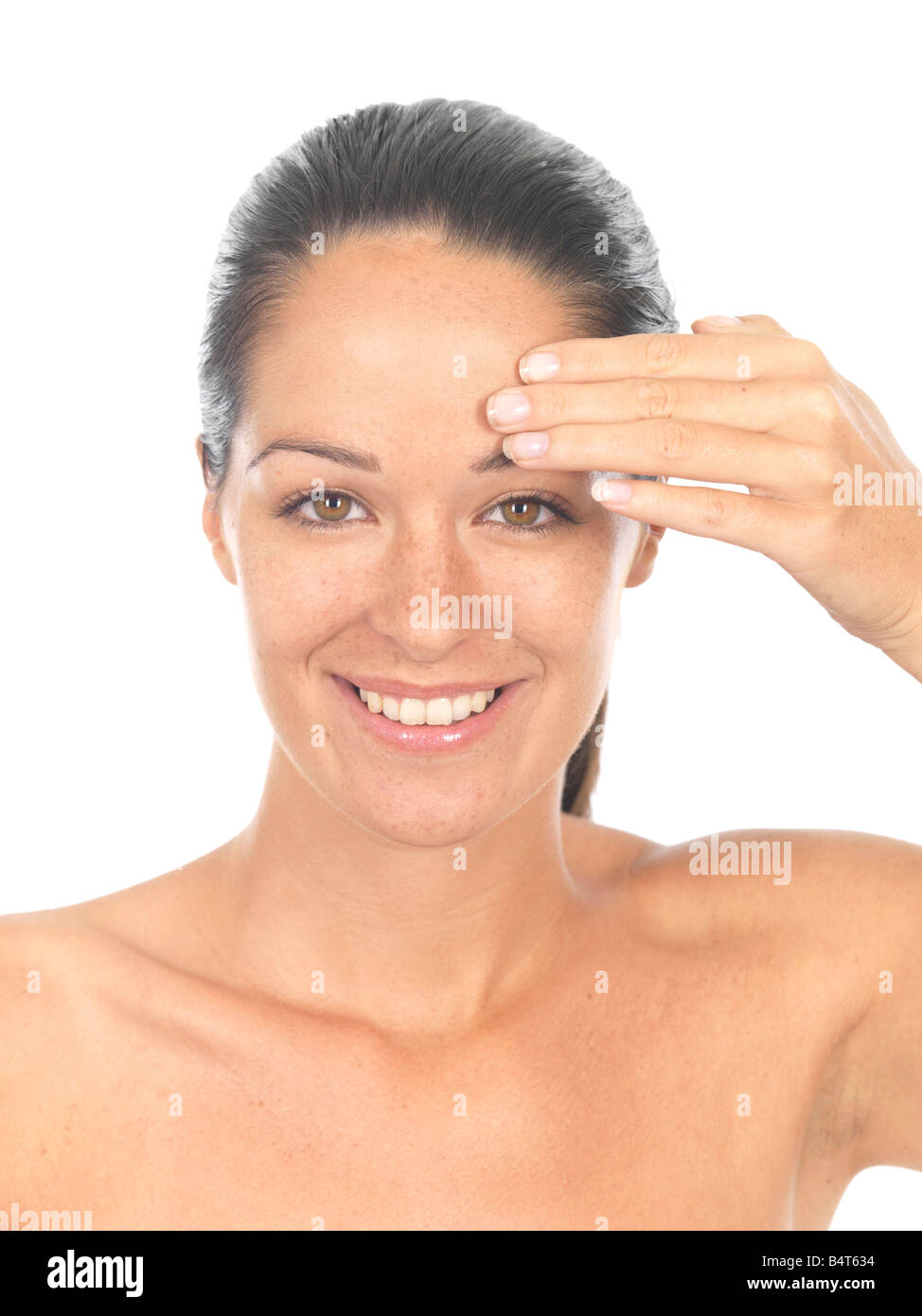 Woman Applying Foundation Model Released Stock Photo - Alamy