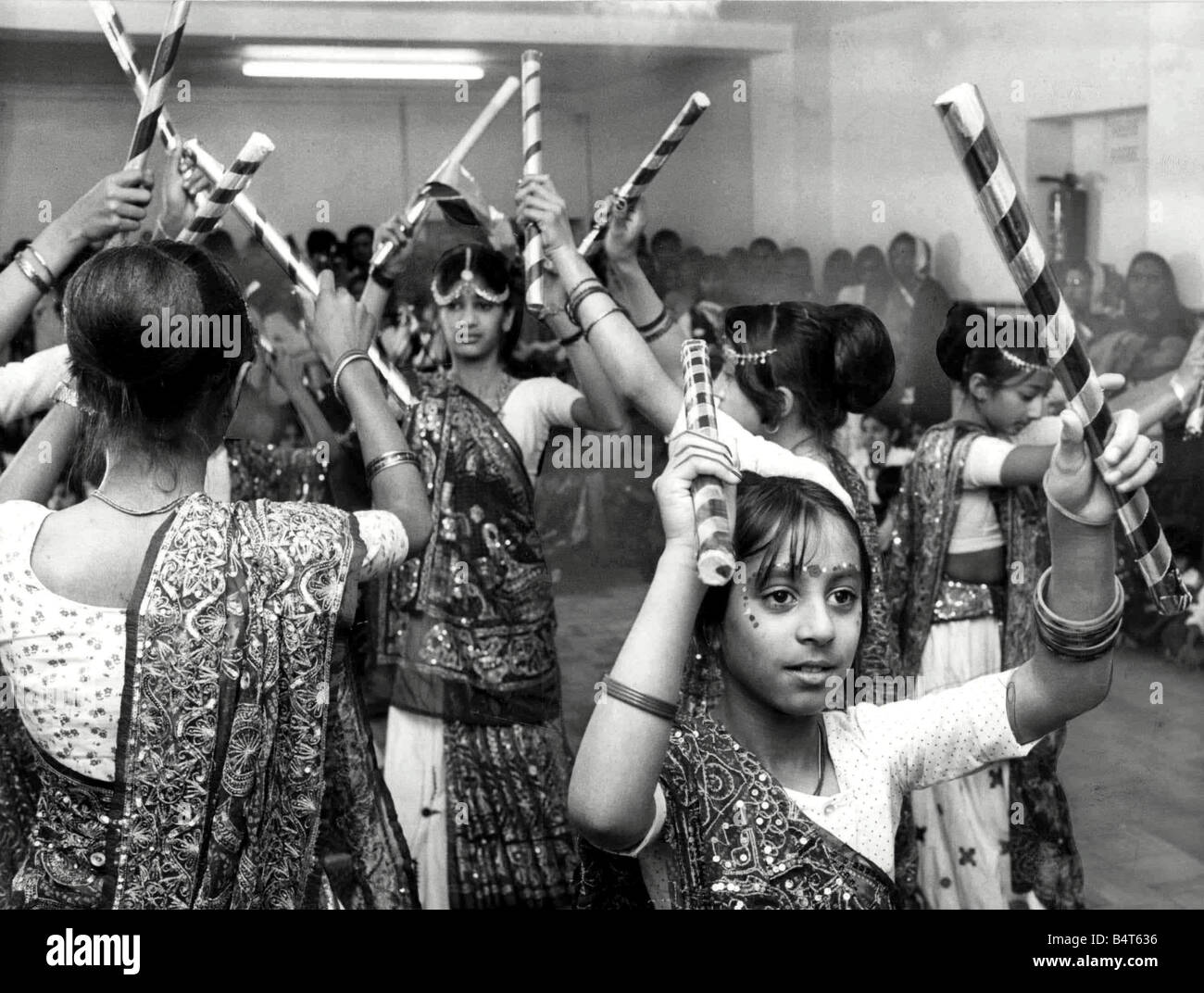 Dancers perform a traditional stick dance at the Hindu Temple Merches ...