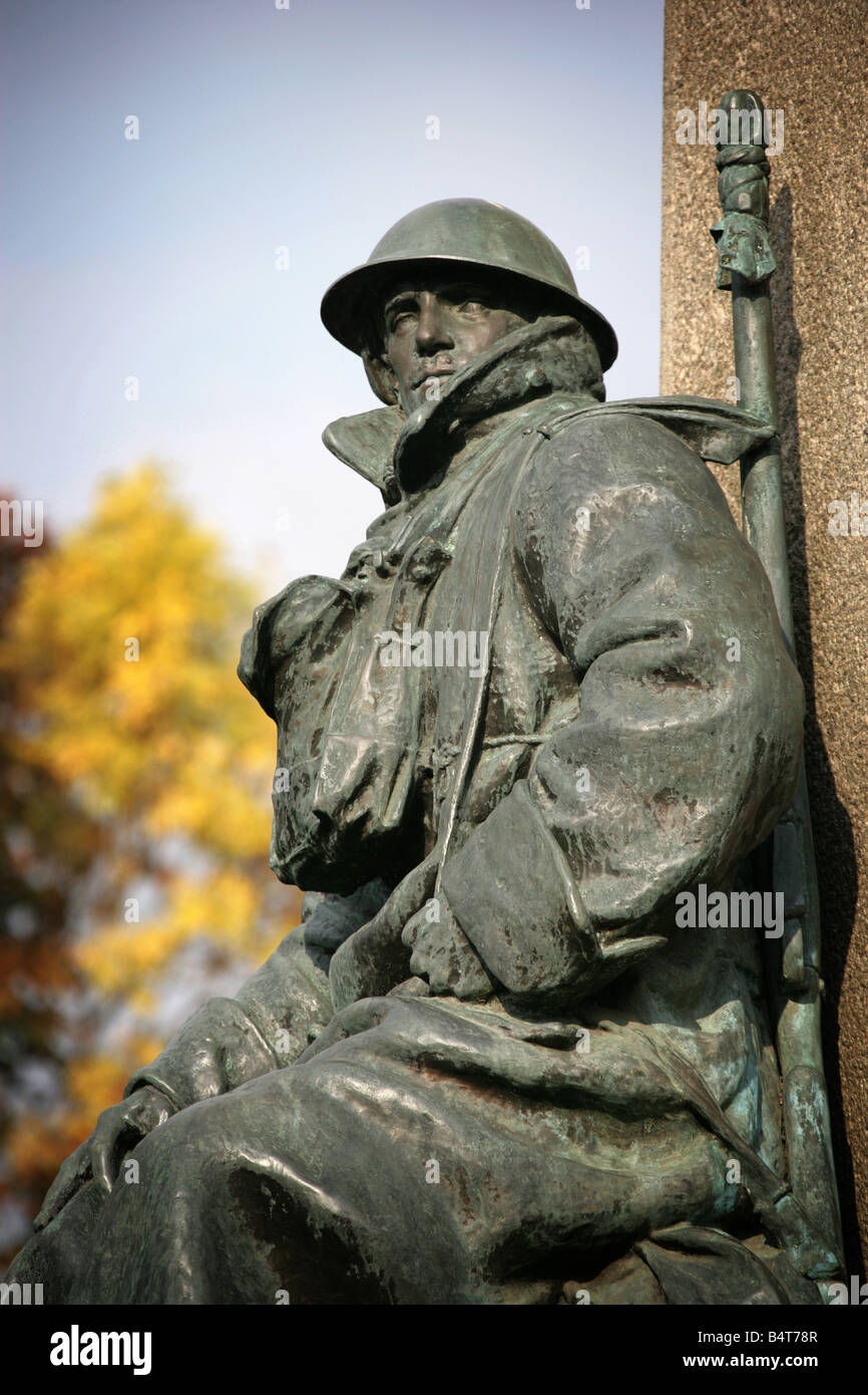City of Exeter, England. A bronze WWI soldier statue on the John Angel ...