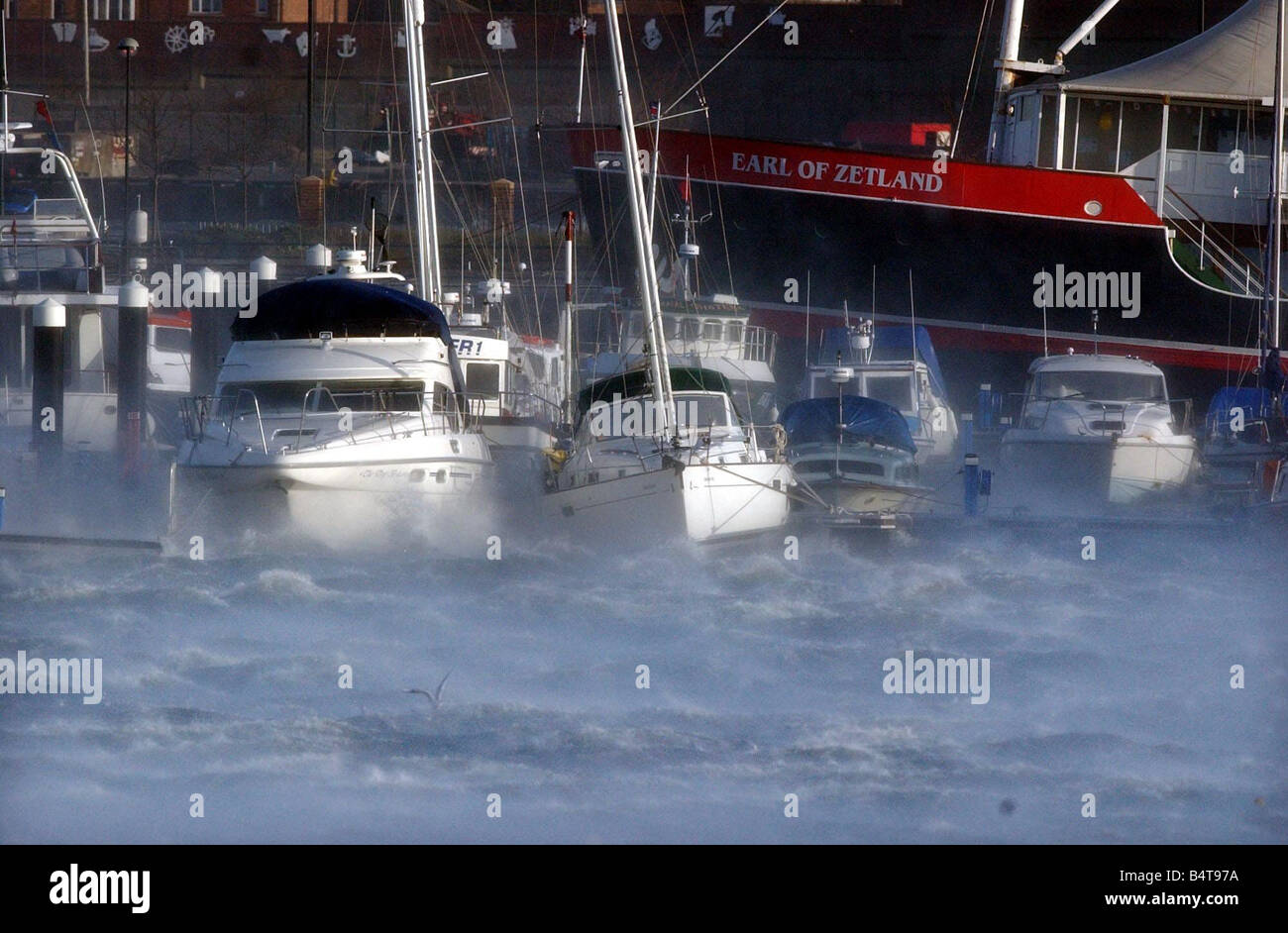Storm winds damage yachts in North Shields marina Stock Photo - Alamy