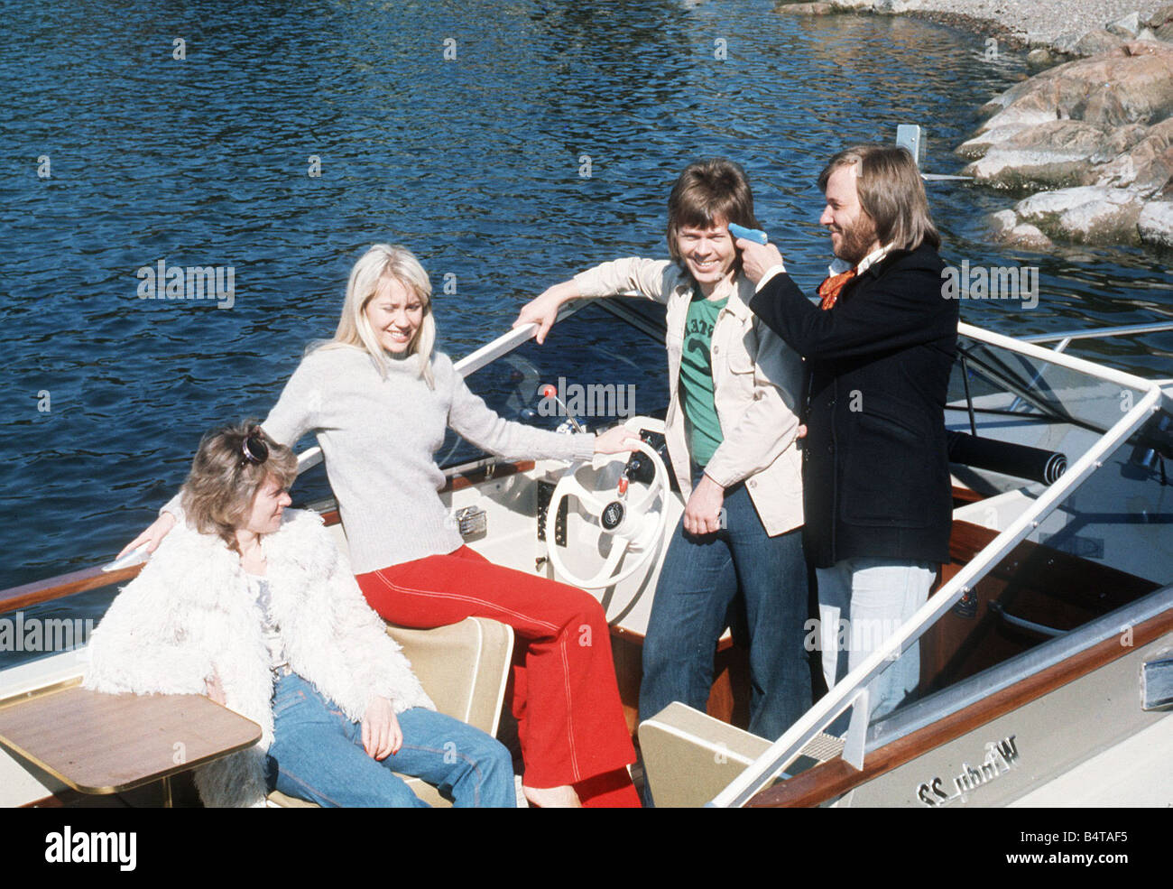 Abba pop group from Sweden relax on boat Circa 1976 Stock Photo - Alamy