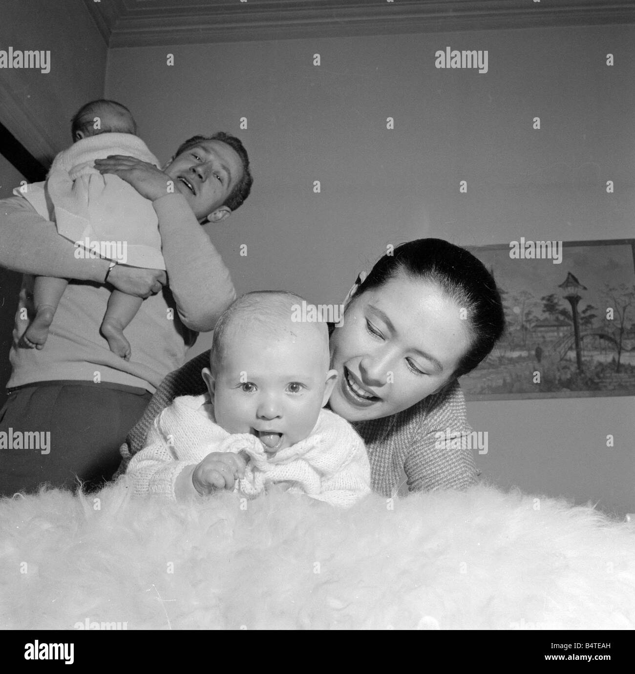 Claire and David Williams with their twins January 1957 Stock Photo - Alamy