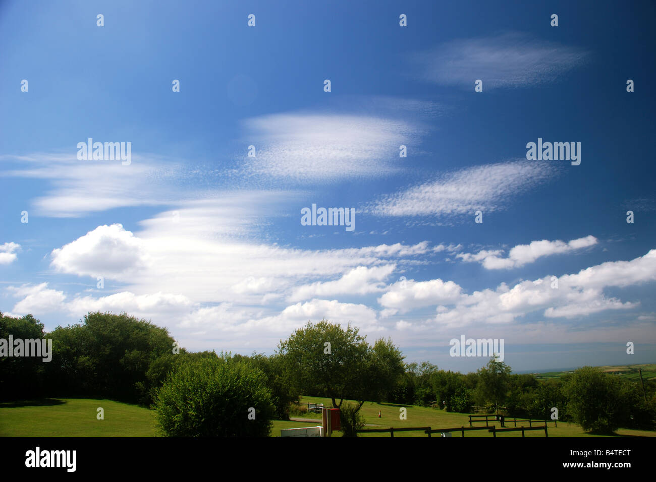 Cirrus and cumulus humilis Cloud forms over north Cornwall Stock Photo ...