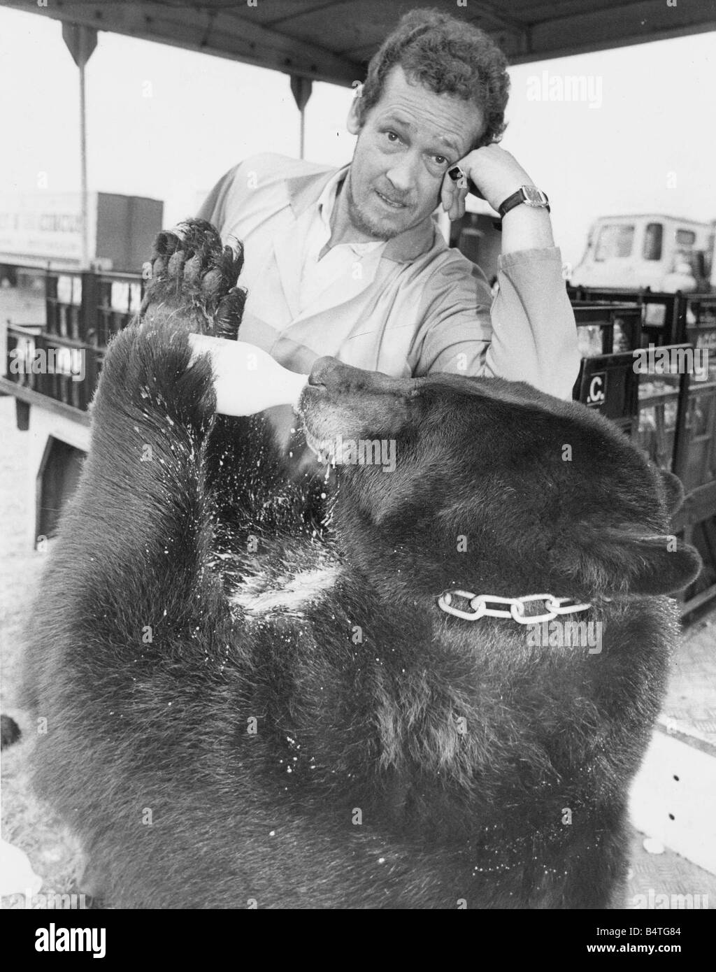 Milkman Tommy Leonard helps Rita the Bear with her daily pint of milk ...