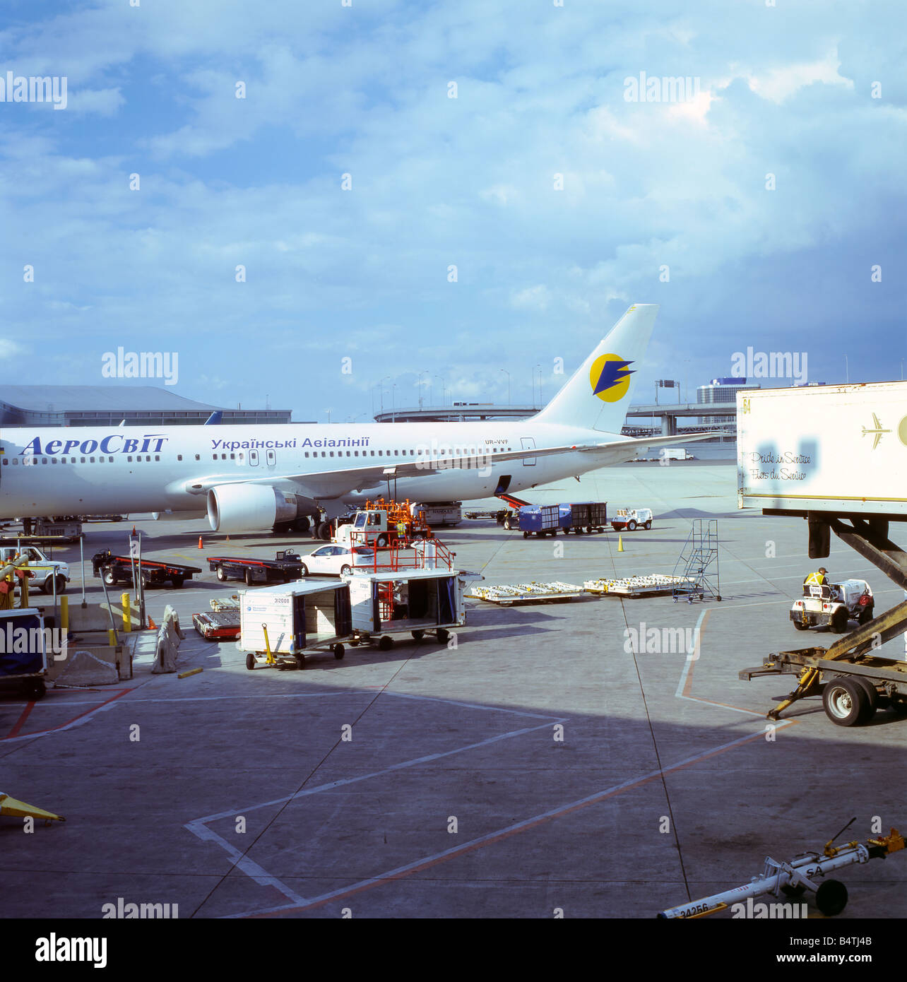 Ukrainian Aerosvit airplane on the tarmac at Lester Pearson Airport ...
