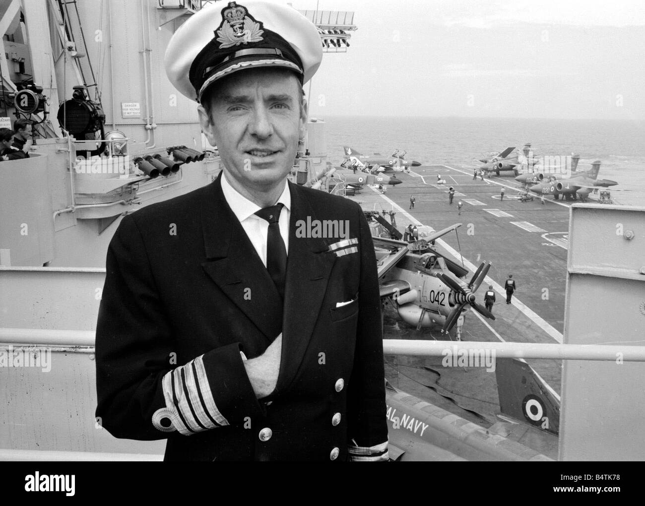 Captain of HMS Ark Royal Captain Lygo on top of the bridge of the ...