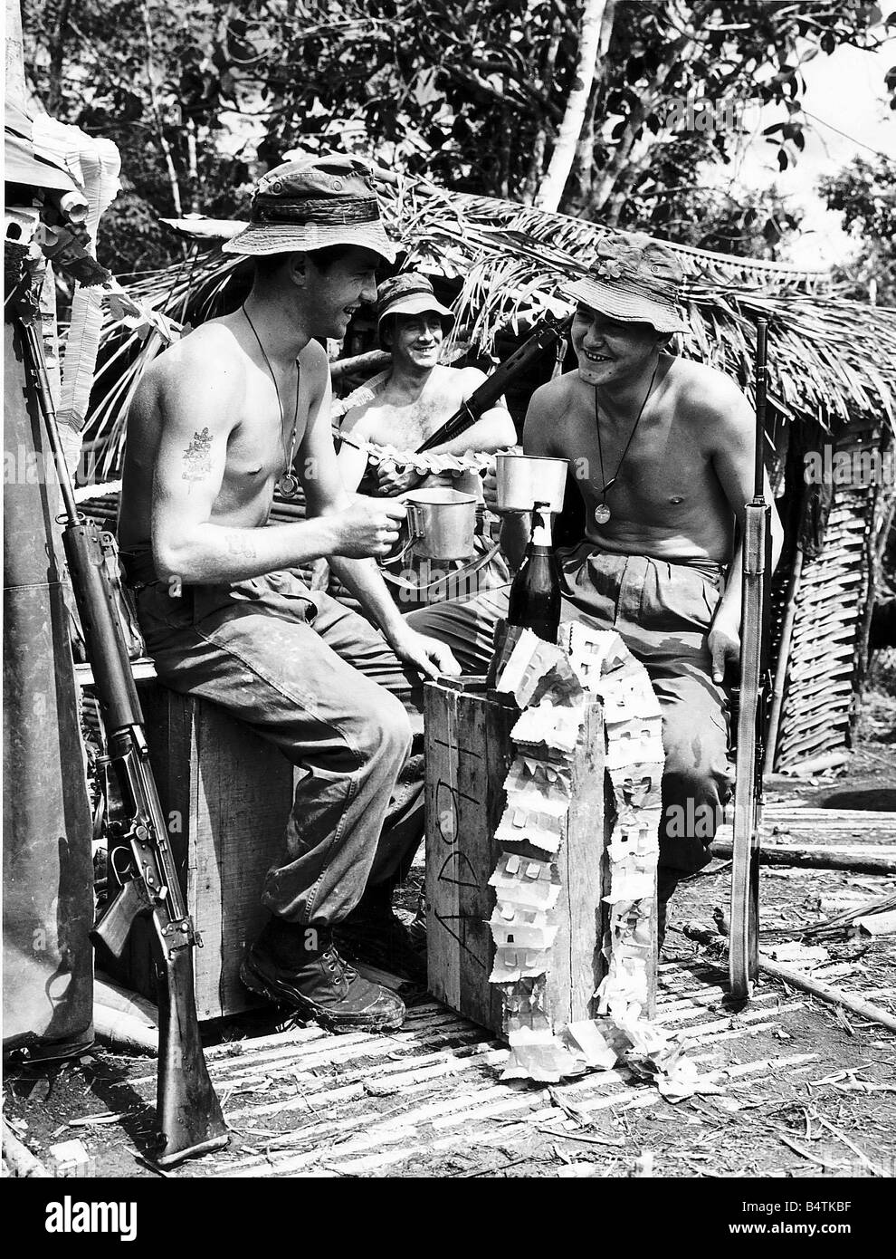 British Army troops spend Christmas in Borneo Indonesia December 1964 ...