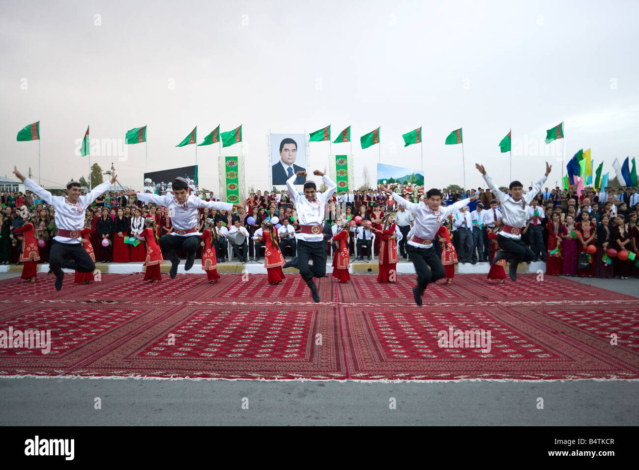 Turkmen dancers performing for delegates at an international conference ...