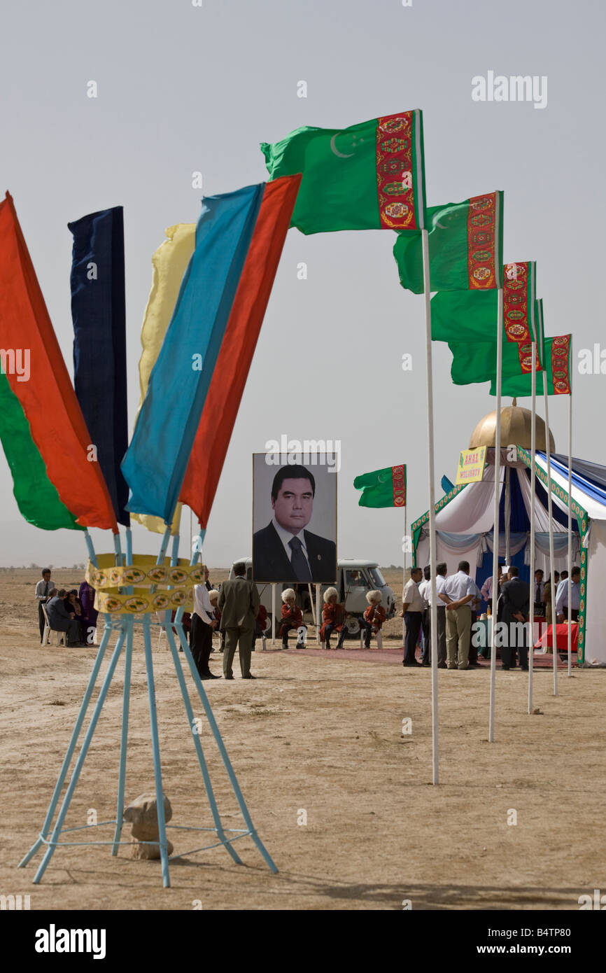 Flags and tented pavilion for reception for delegates of international ...