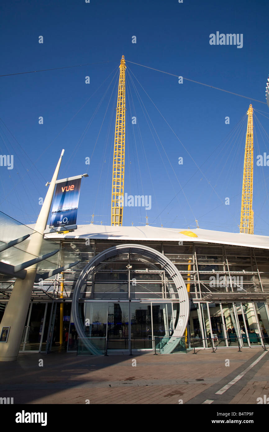 O2 Arena, entrance London Millennium Dome. Morning Blue sky Vertical ...