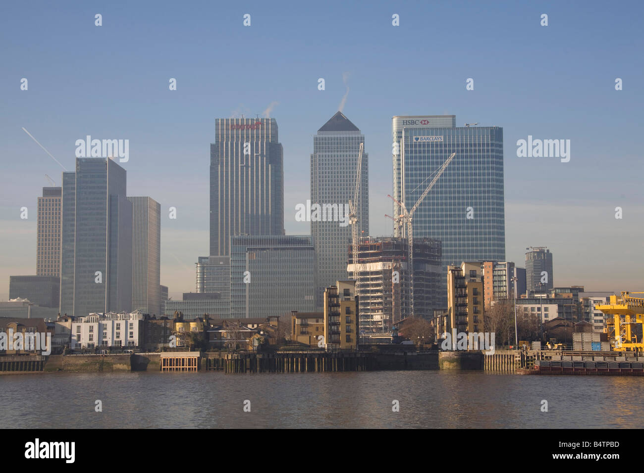 Canary Wharf, general view with river Thames London from O2 Arena ...