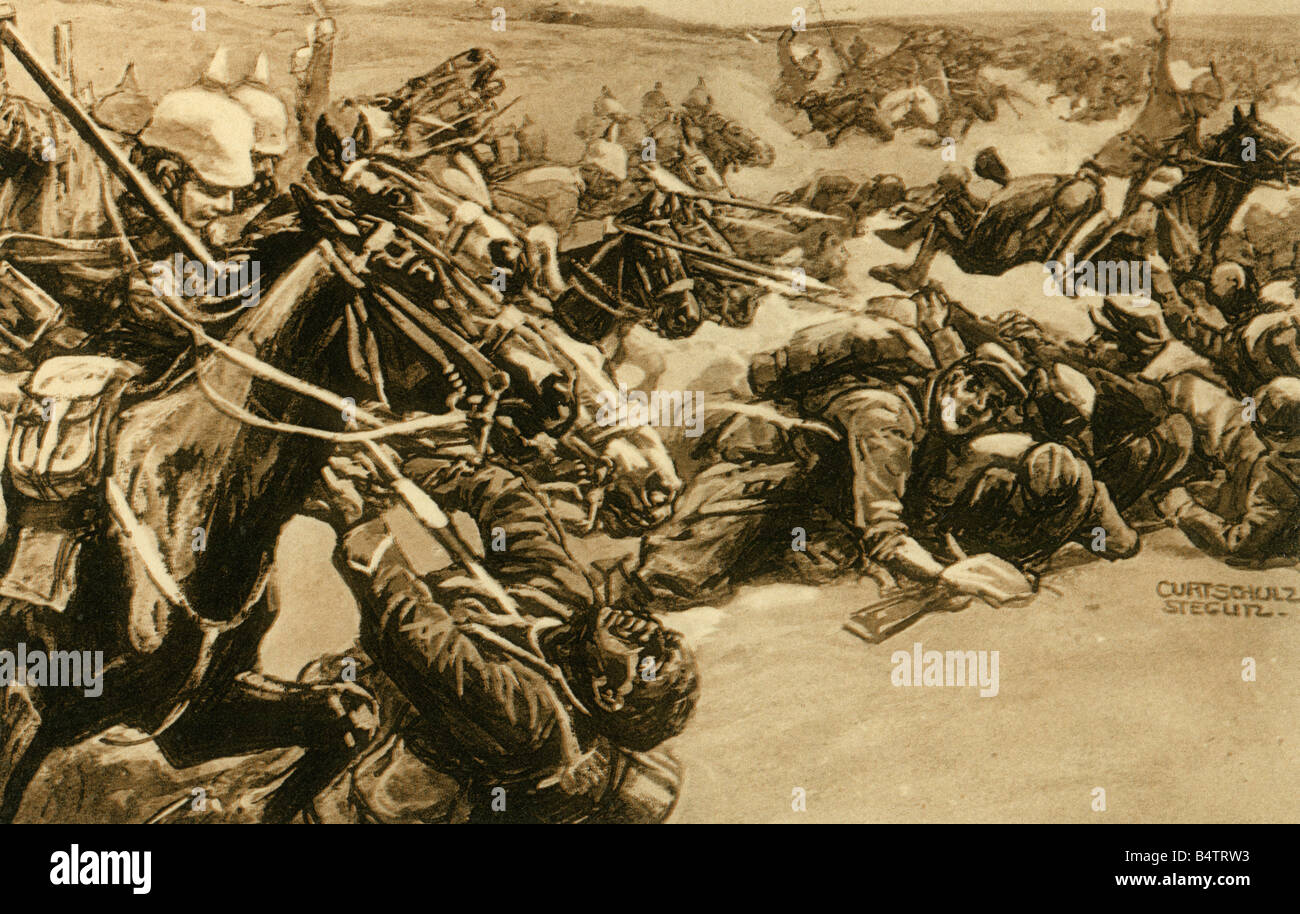 events, First World War / WWI, military postcards, "Kavallerie-Attacke ...