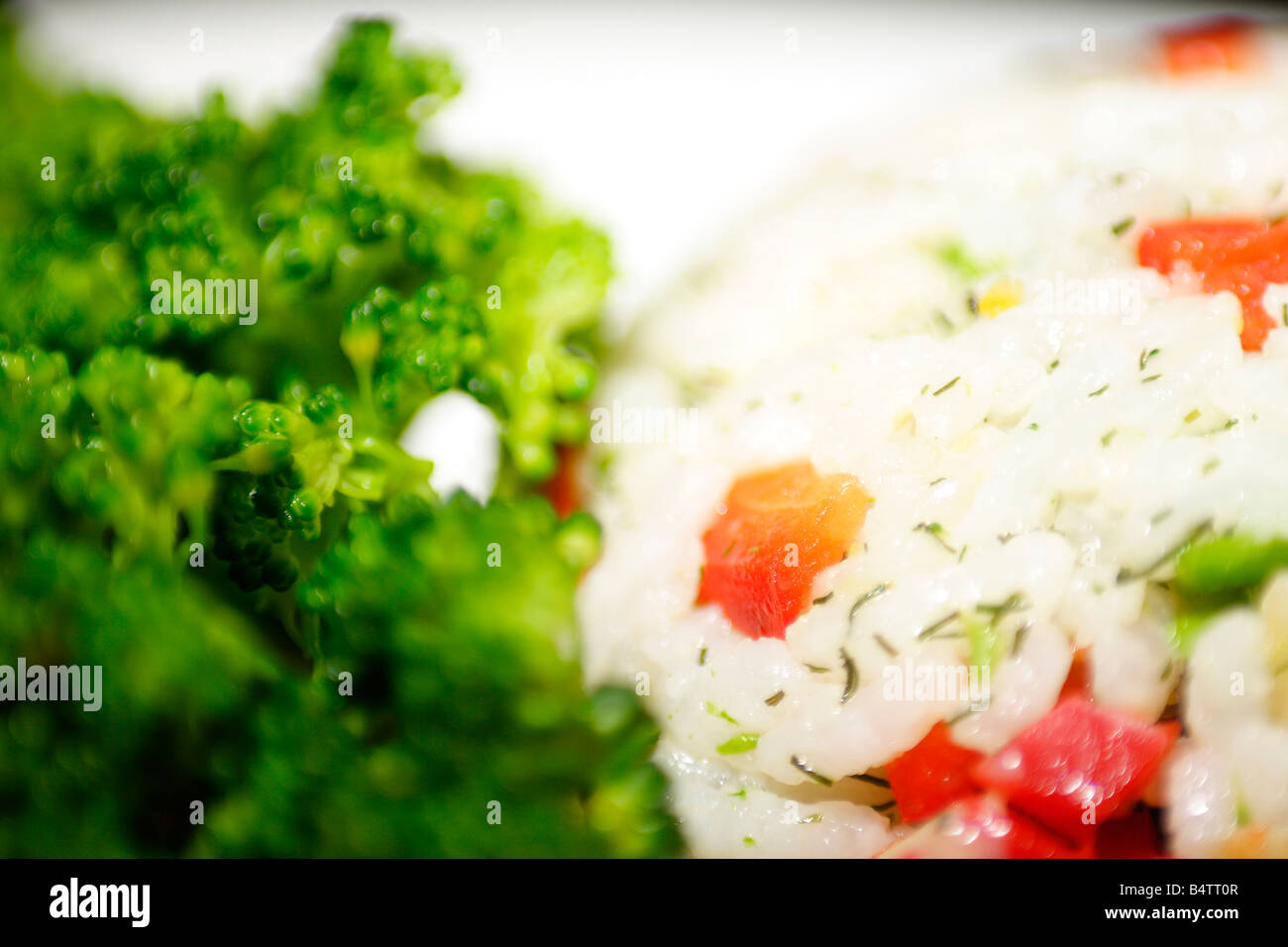 mixed vegetable rice and broccoli lunch Stock Photo - Alamy