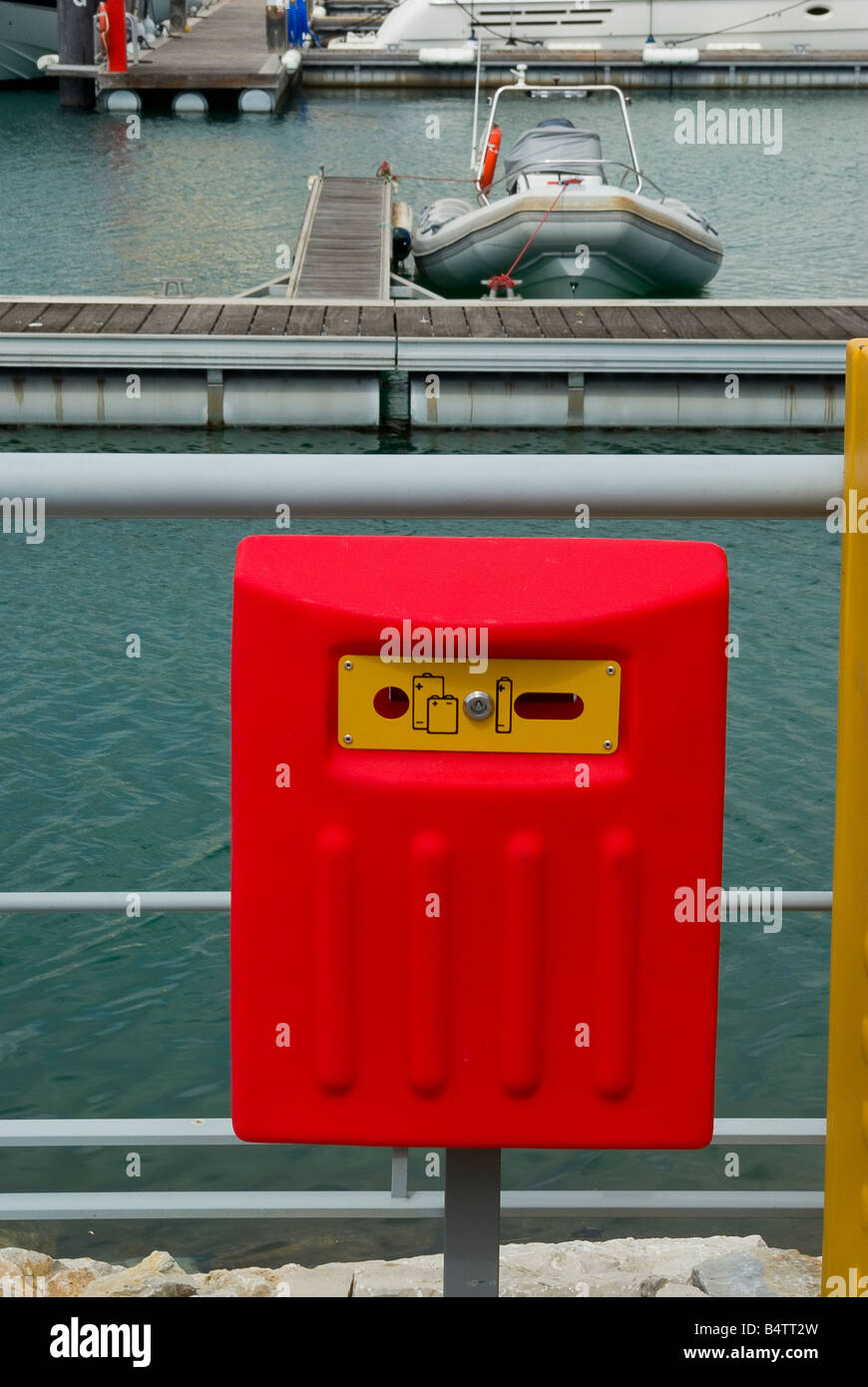Battery Recycle Container Albufeira Marina Stock Photo - Alamy