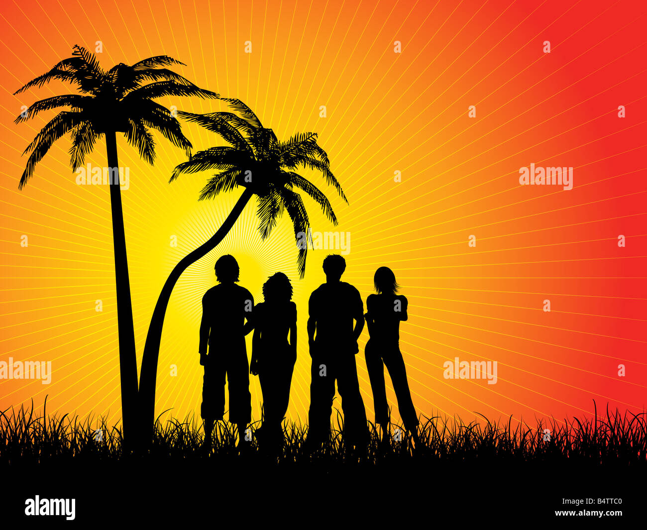 Group of people under palm trees Stock Photo - Alamy