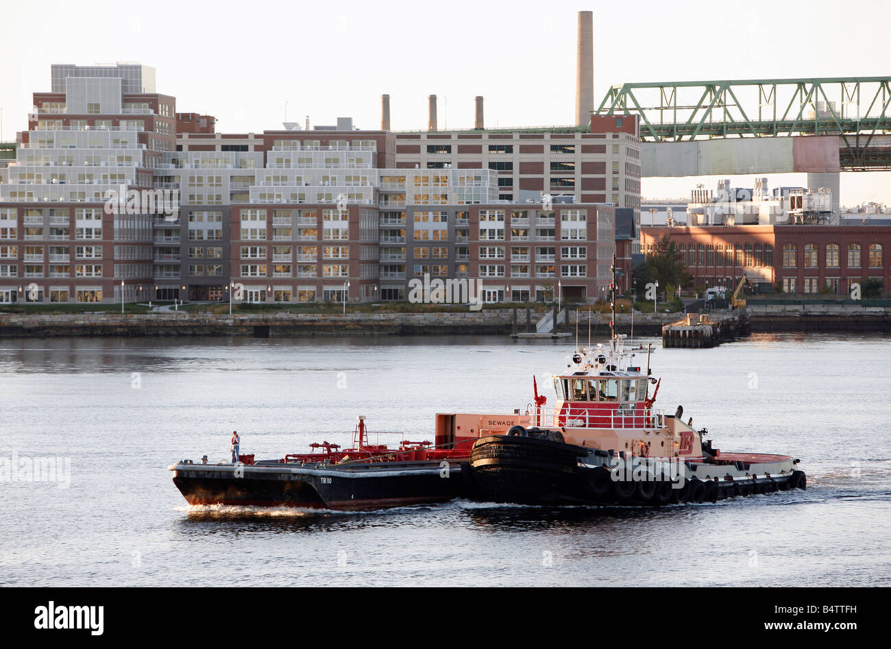 Tugboat and barge, Boston Harbor Stock Photo - Alamy