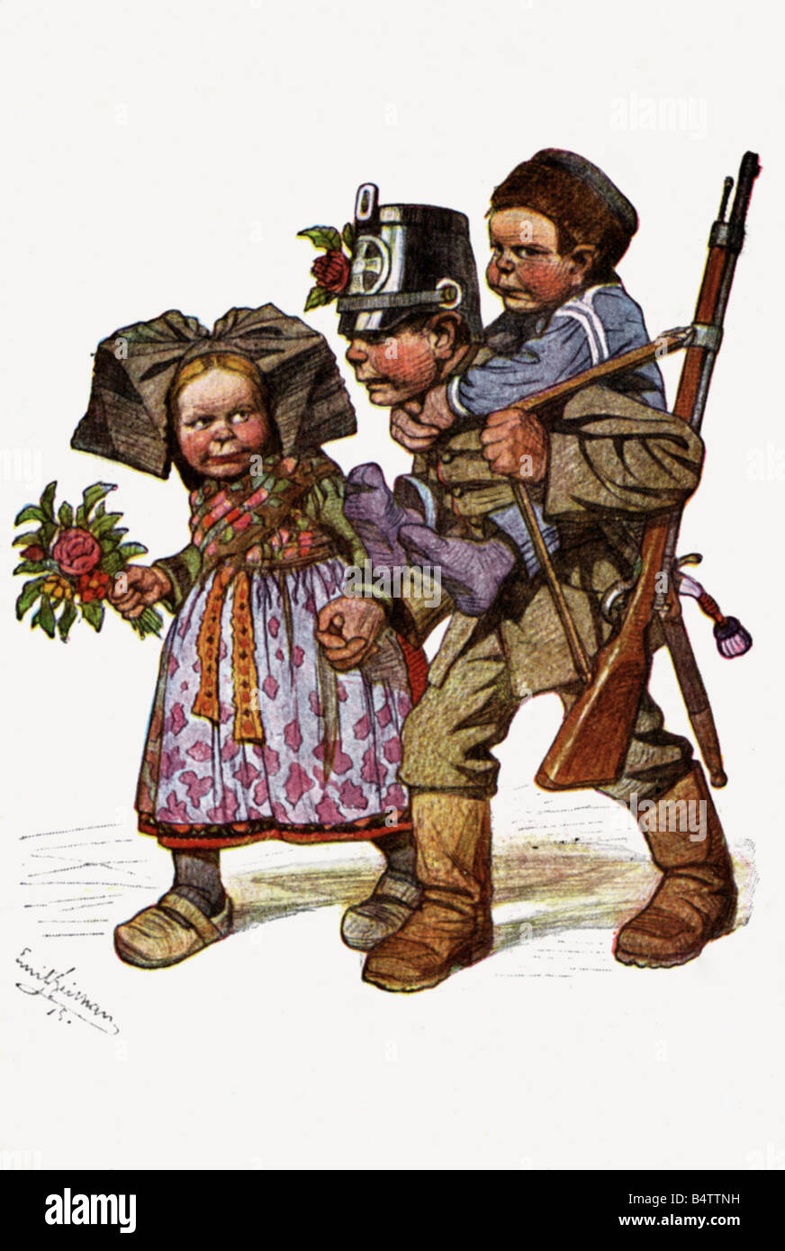 events, First World War / WWI, military postcards, postcard, drawing by ...