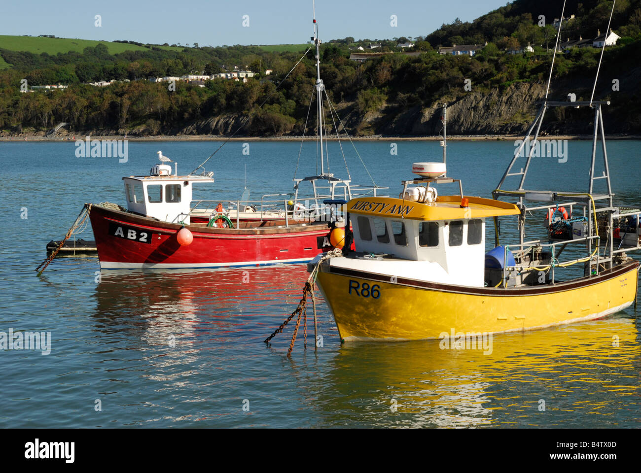 Two traditional fishing boats anchored at Newquay West Wales Stock ...