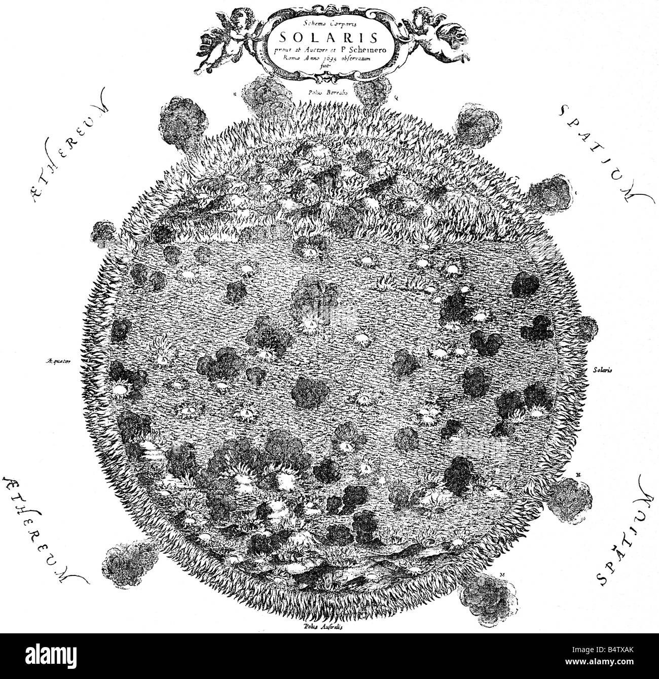 astronomy, sun, sunspots and solar prominences, after Christoph ...