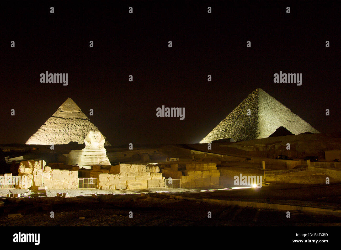 The pyramids of Giza and sphinx illuminted with lights during the sound ...