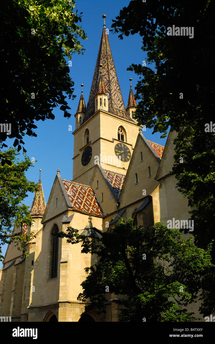 Evangelical Cathedral on Piata Huet Sibiu Transylvania Romania Stock ...