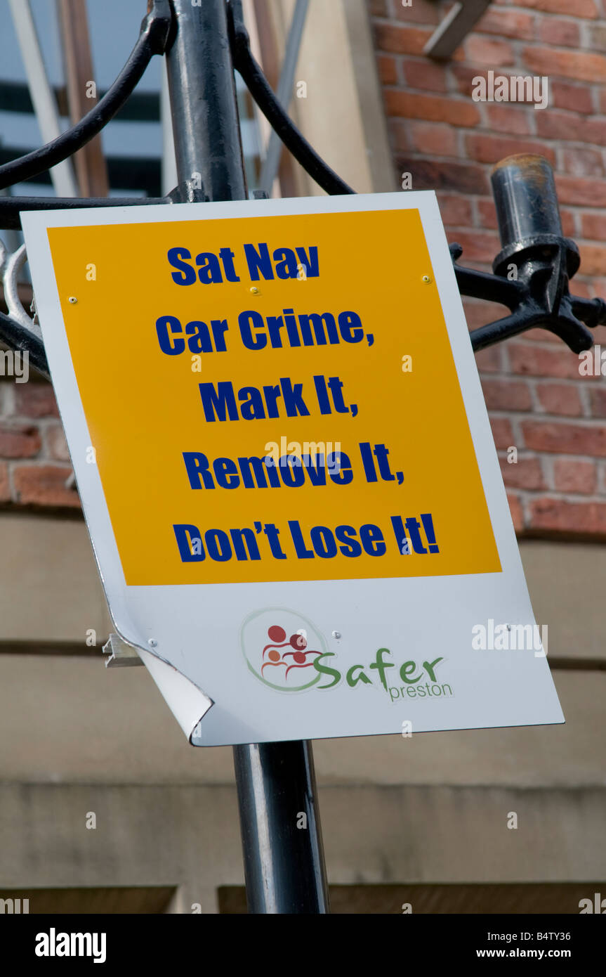 Sat Nav car crime theft police warning poster Preston city centre ...