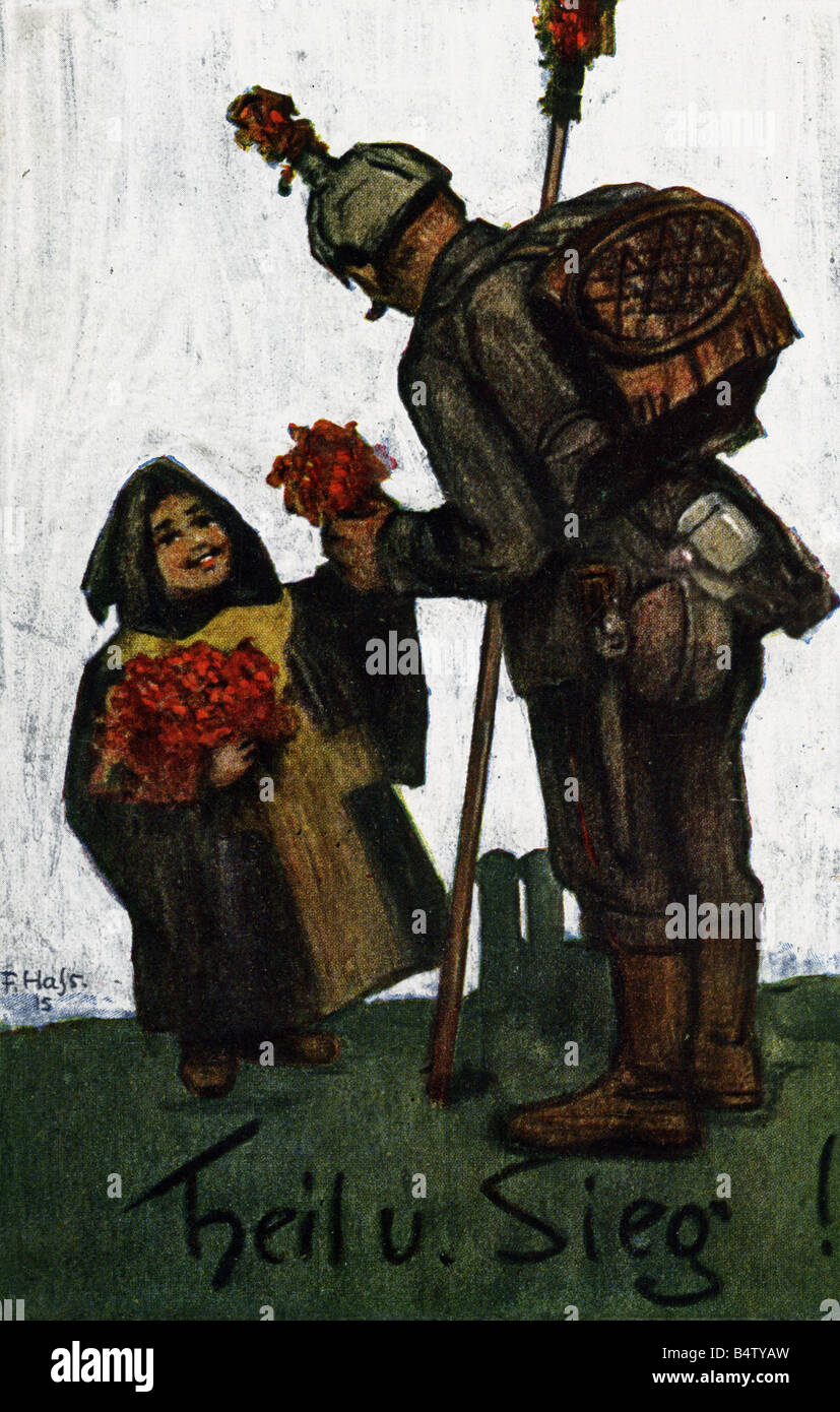 events, First World War / WWI, propaganda, postcard "Heil und Sieg ...