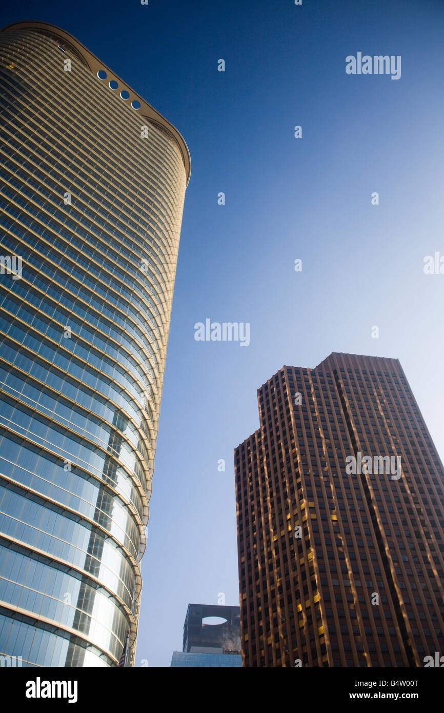 Part of the Downtown Houston Skyline on a sunny day with a bright blue ...
